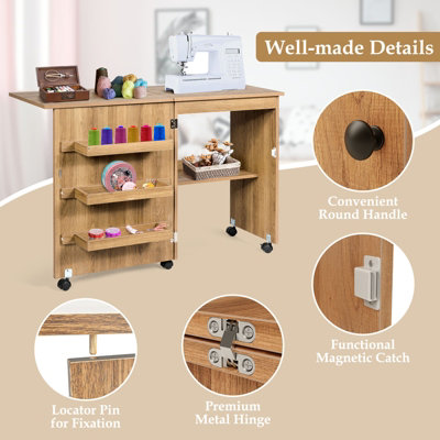 Costway Folding Sewing Table 2 IN 1 Rolling Craft Table Home Office ...