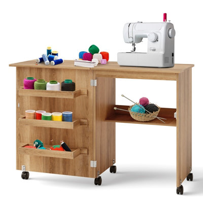 Costway Folding Sewing Table 2 IN 1 Rolling Craft Table Home Office ...