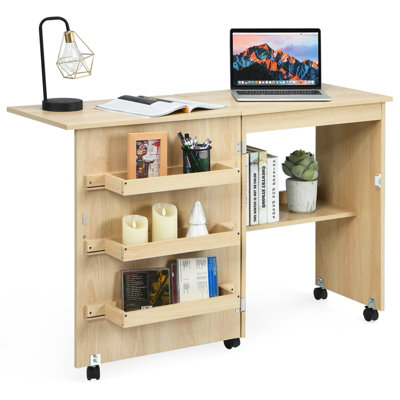 Costway Folding Sewing Table 2 IN 1 Rolling Craft Table Home Office ...