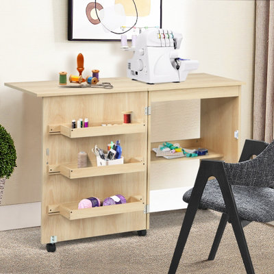 Costway Folding Sewing Table 2 IN 1 Rolling Craft Table Home Office ...