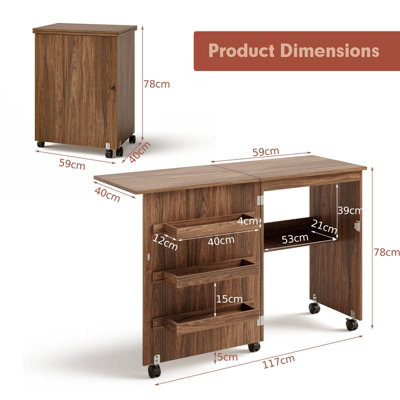 Costway Folding Sewing Table 2 IN 1 Rolling Craft Table Home Office ...