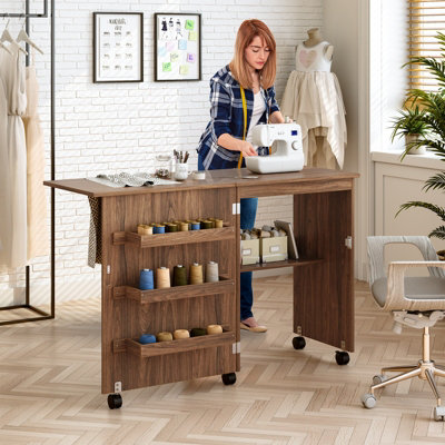 Costway Folding Sewing Table 2 IN 1 Rolling Craft Table Home Office ...