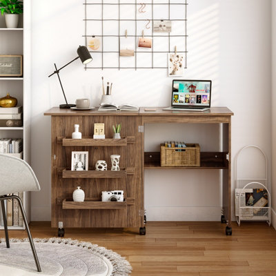 Costway Folding Sewing Table 2 IN 1 Rolling Craft Table Home Office ...