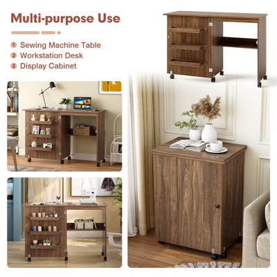 Costway Folding Sewing Table 2 IN 1 Rolling Craft Table Home Office ...