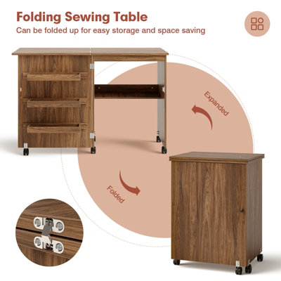 Costway Folding Sewing Table 2 IN 1 Rolling Craft Table Home Office ...