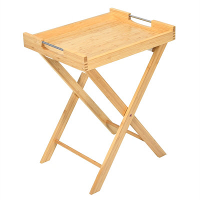 Costway Folding Side Table Multifunctional Bamboo TV Tray Table ...