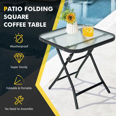 Costway Folding Square Patio Bistro Table Tempered W/ Glass Tabletop ...