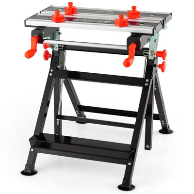 COSTWAY Folding Work Table Portable Workbench with Tiltable Platform-Red