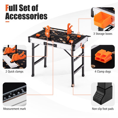 Costway Folding Work Table Portable Workbench Workstation w/ 2 Quick ...