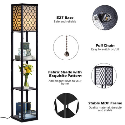 Costway Freestanding Floor Lamp Bedside with 3 Tier Storage Shelves E27