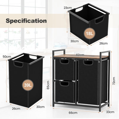 Costway Freestanding Laundry Hamper Laundry Basket Organizer w 3 Pull Out Removable Bags
