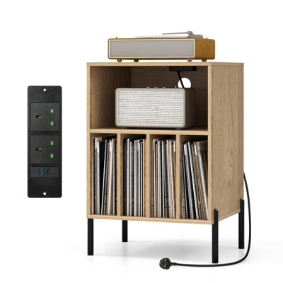 Costway Freestanding Turntable Stand 3-tier Side Table w/ Charging ...