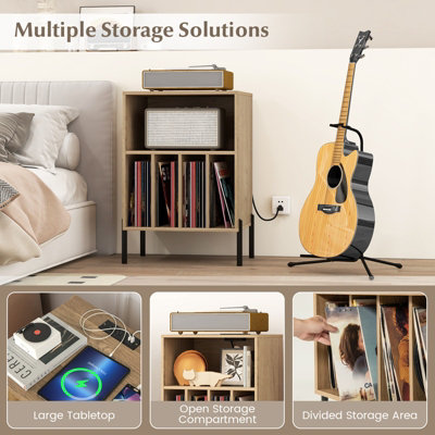 Costway Freestanding Turntable Stand 3-tier Side Table w/ Charging ...