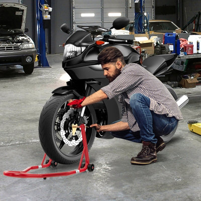Costway Front Wheel Motorcycle Stand Highly Stable Universal Paddock ...
