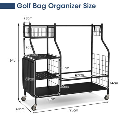 Buy Costway Garage Golf Bag Storage Rack Double Golf Bag Organizer ...