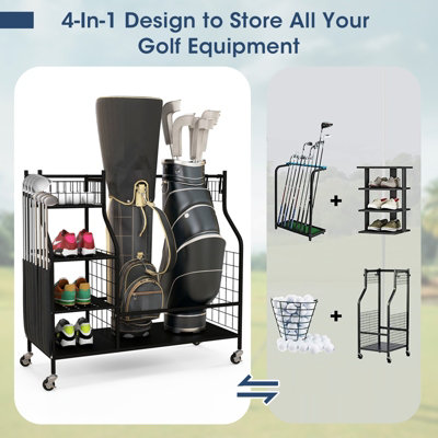 Costway Garage Golf Bag Storage Rack Double Golf Bag Organizer Holder w ...