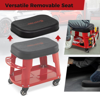 COSTWAY Garage Rolling Stool Mechanic Automotive Creeper Seat w/Storage-Red