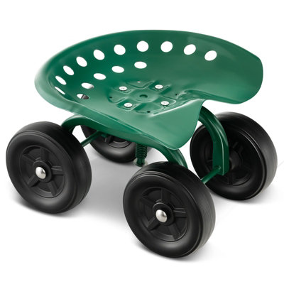 COSTWAY Garden Cart with Swivel Seat 4-Wheel Rolling Wagon Scooter Green