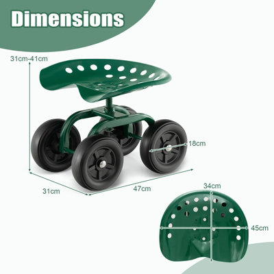 COSTWAY Garden Cart with Swivel Seat 4-Wheel Rolling Wagon Scooter Green