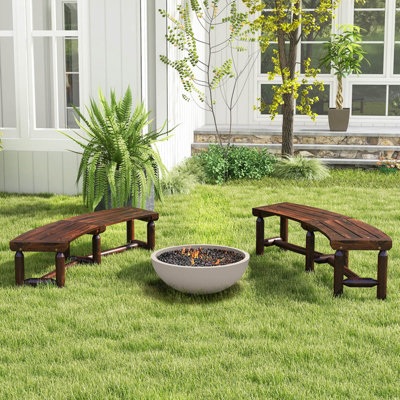 Costway Garden Curved Bench Patio Carbonized Wood Dining Bench Loveseat ...