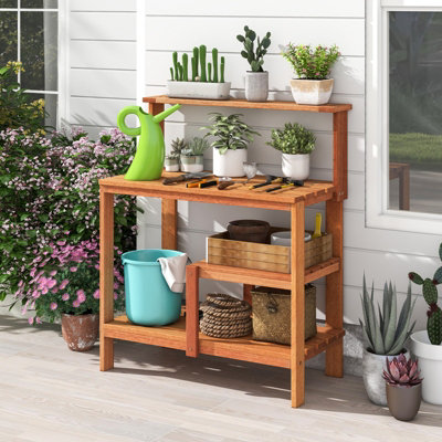 COSTWAY Garden Potting Bench Table with Open Shelves Patio Horticulture ...