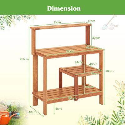 COSTWAY Garden Potting Bench Table with Open Shelves Patio Horticulture ...