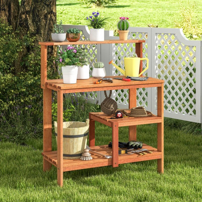 COSTWAY Garden Potting Bench Table with Open Shelves Patio Horticulture ...