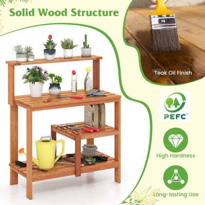COSTWAY Garden Potting Bench Table with Open Shelves Patio Horticulture ...