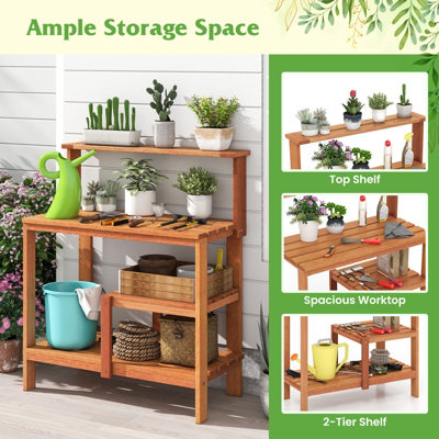 COSTWAY Garden Potting Bench Table with Open Shelves Patio Horticulture ...