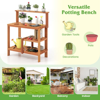 COSTWAY Garden Potting Bench Table with Open Shelves Patio Horticulture ...