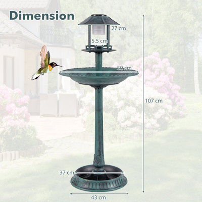 Costway Garden Solar Lighted Bird Bath Pedestal Bird Feeder w/ Flower ...