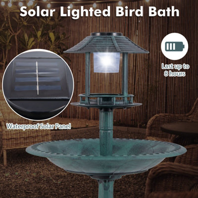 Costway Garden Solar Lighted Bird Bath Pedestal Bird Feeder w/ Flower ...