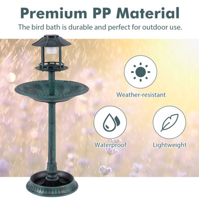 Costway Garden Solar Lighted Bird Bath Pedestal Bird Feeder w/ Flower ...