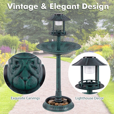 Costway Garden Solar Lighted Bird Bath Pedestal Bird Feeder w/ Flower ...