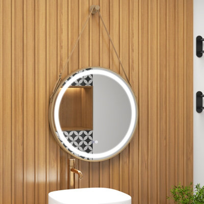 COSTWAY Hanging Bathroom Mirror 60 cm Round Wall Mirror w/ 3 Colors LED ...