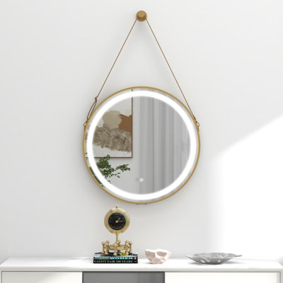 COSTWAY Hanging Bathroom Mirror 60 cm Round Wall Mirror w/ 3 Colors LED ...