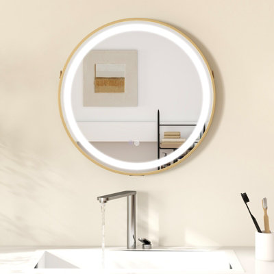 COSTWAY Hanging Bathroom Mirror 60 cm Round Wall Mirror w/ 3 Colors LED ...