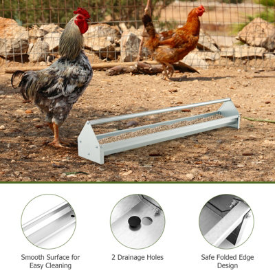 Costway Heavy-Duty Galvanized Steel Chicken Feeding Trough Metal ...
