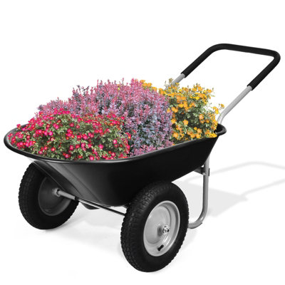 Costway Heavy Duty Plastic Two Wheeled Garden Yard Wheelbarrow Pneumatic Tyre 150KG
