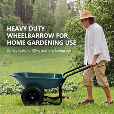 Costway Heavy Duty Plastic Two Wheeled Garden Yard Wheelbarrow ...