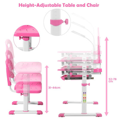 Costway Height Adjustable Kids Study Table and Chair Set w/Book Stand ...