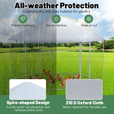 Costway Hexagonal Metal Chicken Coop Chicken Run House Spire-shaped ...