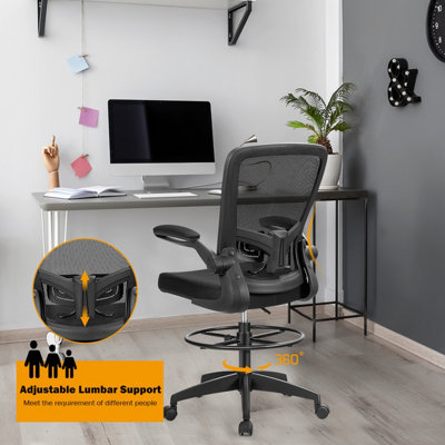 COSTWAY HIGH BACK MESH DRAFTING CHAIR TALL OFFICE CHAIR ROLLING ...