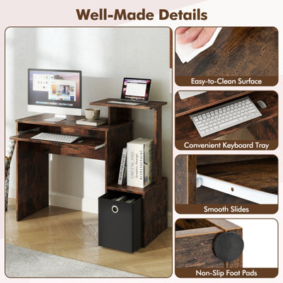 COSTWAY Home Office Computer Desk w/ Pull-out Keyboard Tray 100 x 40 cm ...