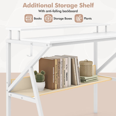 Costway Home Office Desk Space Saving Computer Desk w/ Monitor Stand-White