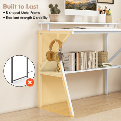 Costway Home Office Desk Space Saving Computer Desk w/ Monitor Stand-White