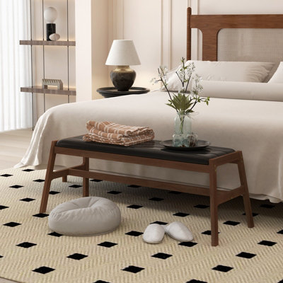 Costway Indoor Bench Upholstered Long Bench with PU Leather Seat