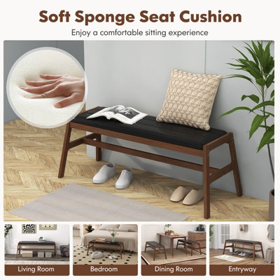 Costway Indoor Bench Upholstered Long Bench with PU Leather Seat