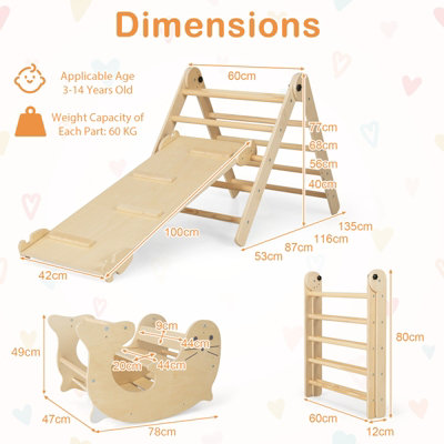 Costway Indoor Kids Climbing Toys Foldable Wooden Climber w/ Ramp ...