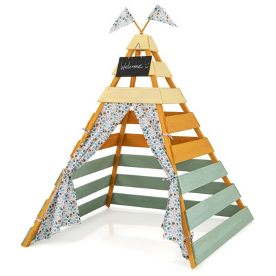 Costway Indoor Outdoor Wooden Play Tent Kids Teepee Tent Triangle ...